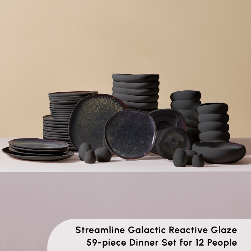 Karaca Streamline New Galactic 59-Piece Reactive Glaze Dinner Set for 12 People & Reviews ...